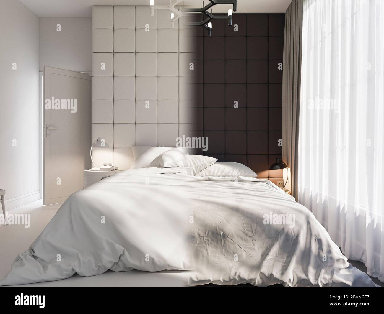 3d illustration of bedroom interior design in a modern style. 3D render ...