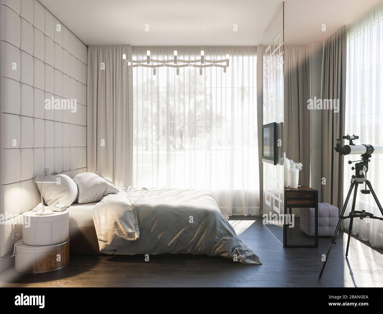 3d illustration of bedroom interior design. 3D render bedroom interior ...