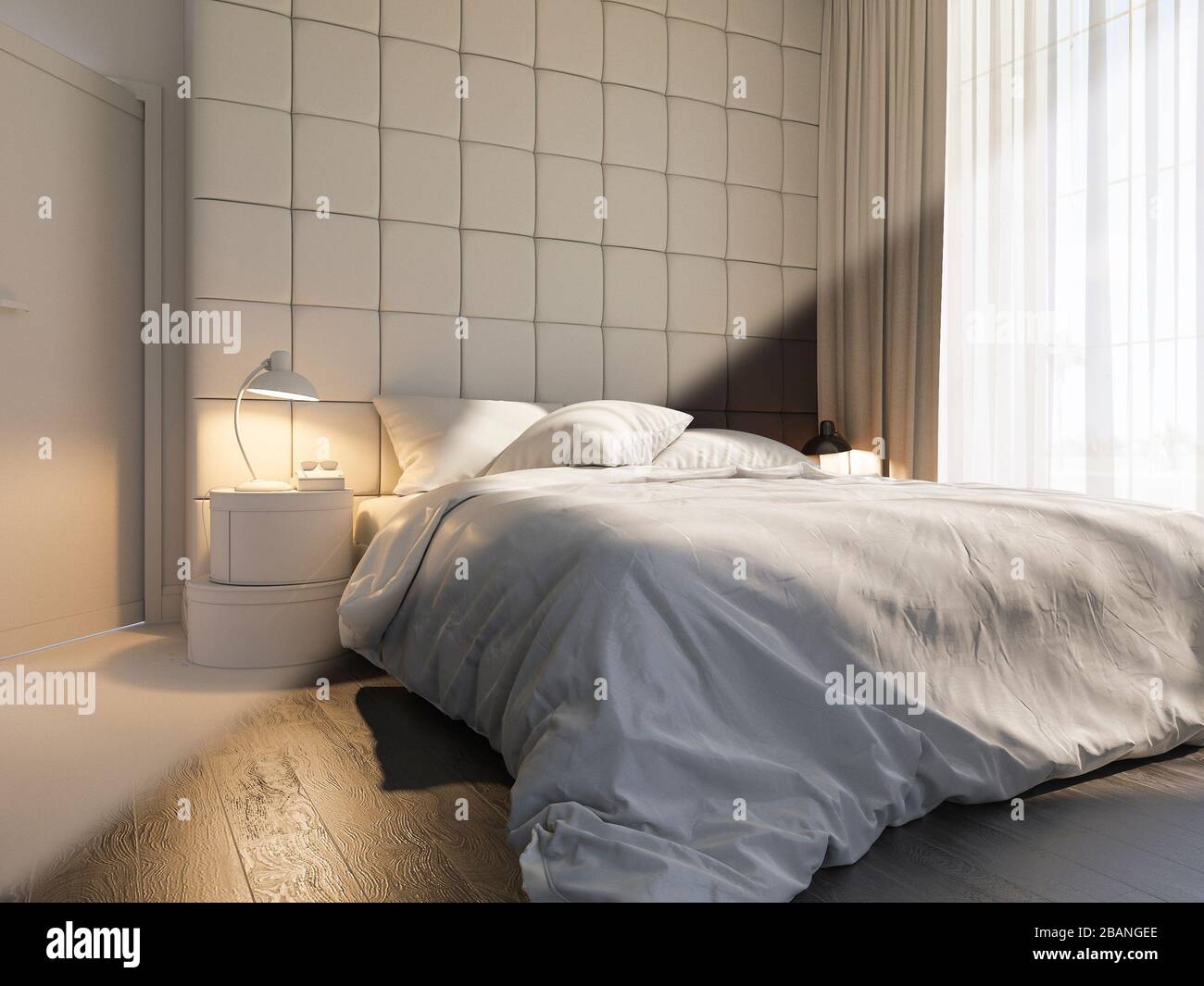 3d illustration of bedroom interior design. 3D render bedroom interior ...