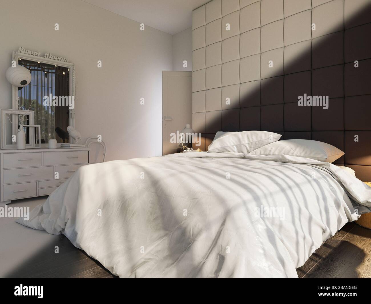 3d illustration of bedroom interior design. 3D render bedroom interior ...