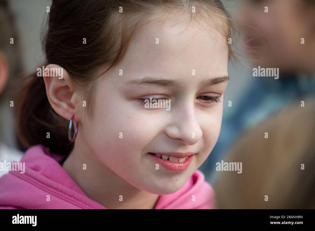 Beautiful young cute woman. 9 years old. Girl 9 years old on the street ...