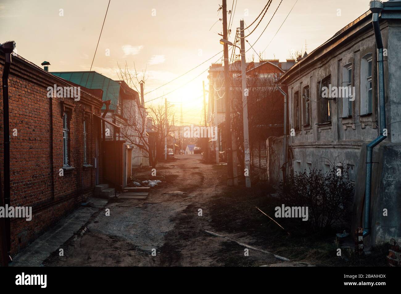 Old houses on low-rise street in old poverty part of Voronezh city in ...