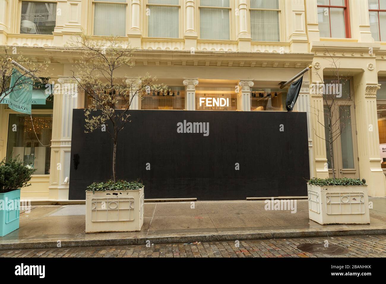 New York, NY - March 28, 2020: Some high end stores like Fendi on ...
