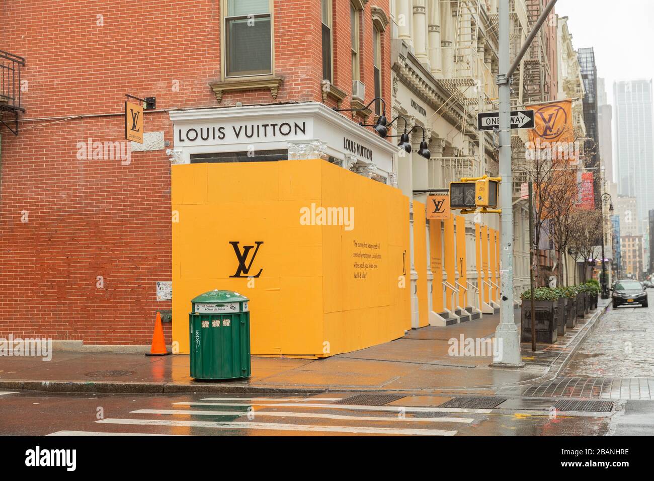 New York, NY - March 28, 2020: Some high end stores like Louis Vuitton ...