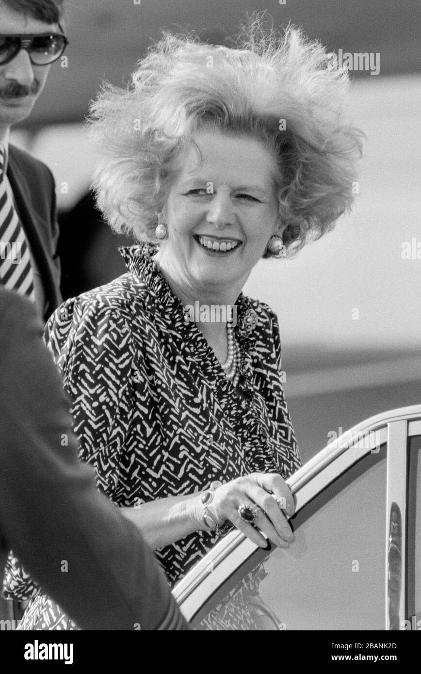Prime Minister Margaret Thatcher arriving at London's Heathrow Airport ...