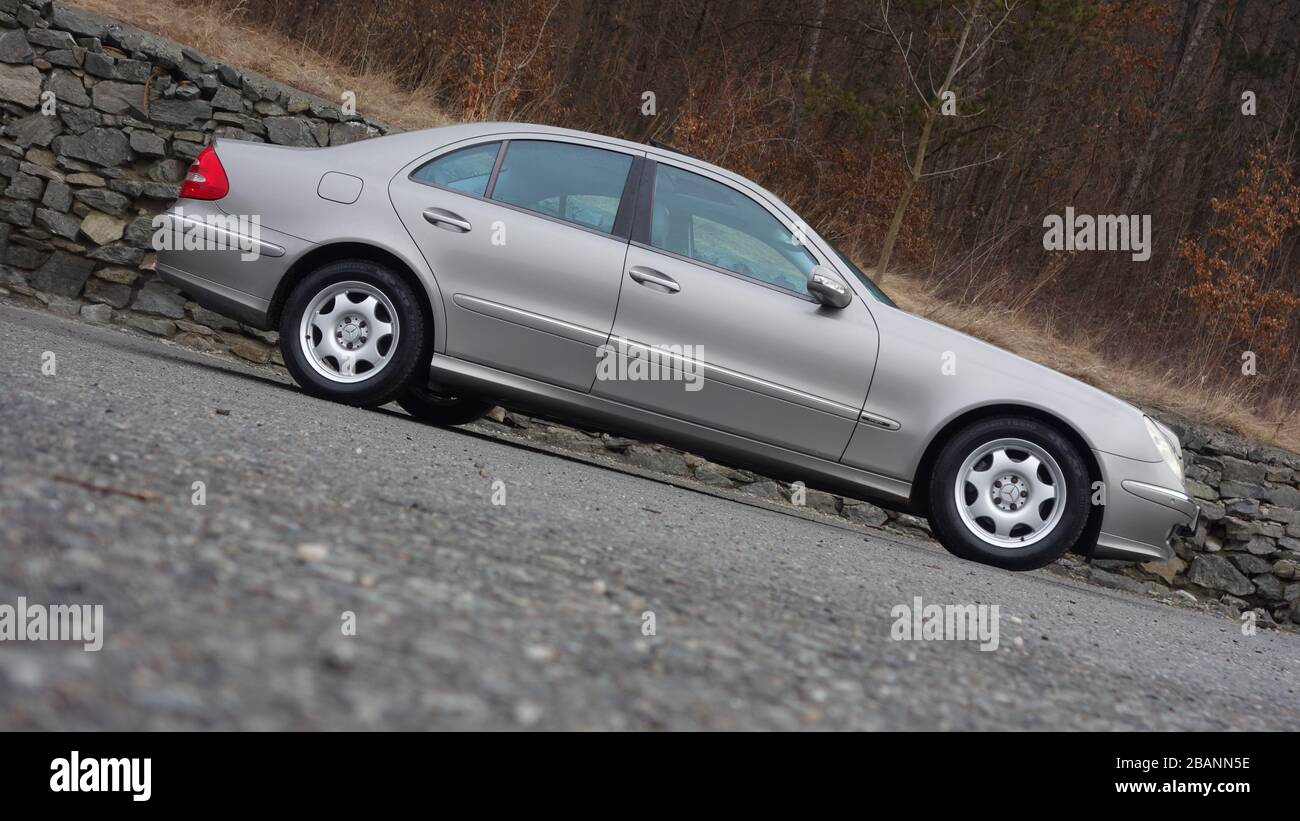 Isolated Mercedes-Benz E class - alias W211, gold metallic colour ...