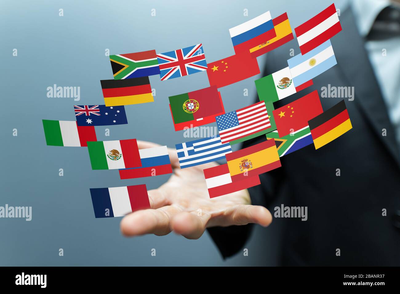 A Worldwide international communication concept: cloud of colorful ...