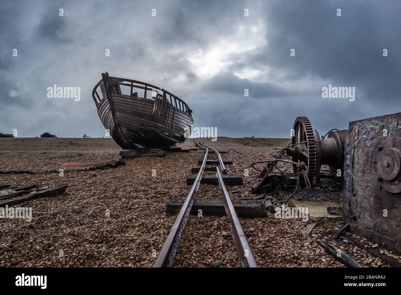 A boat on abandoned Dungeness Beach in England where a decaying world ...