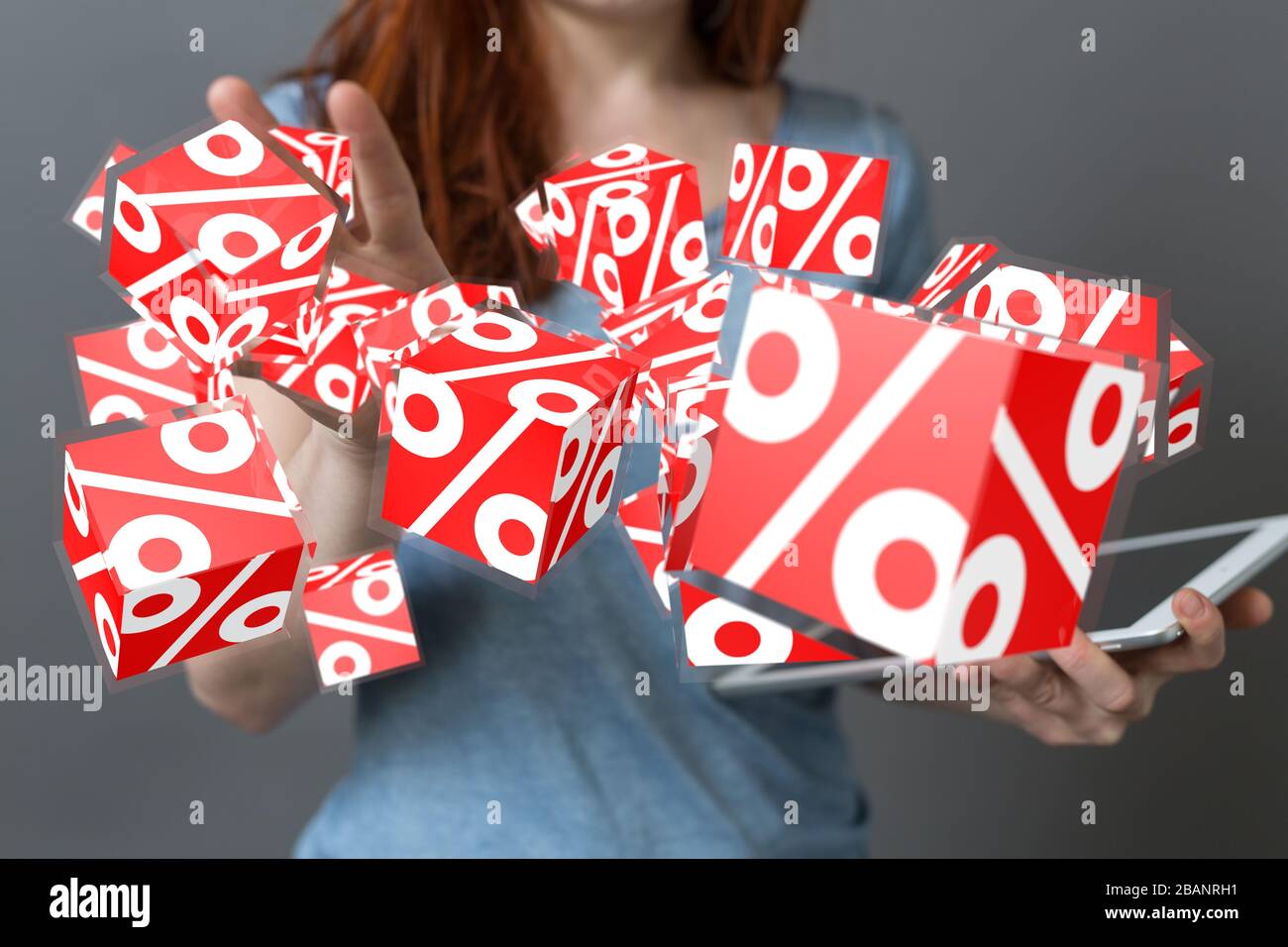 A percent shopping digital in hand 3d Stock Photo - Alamy