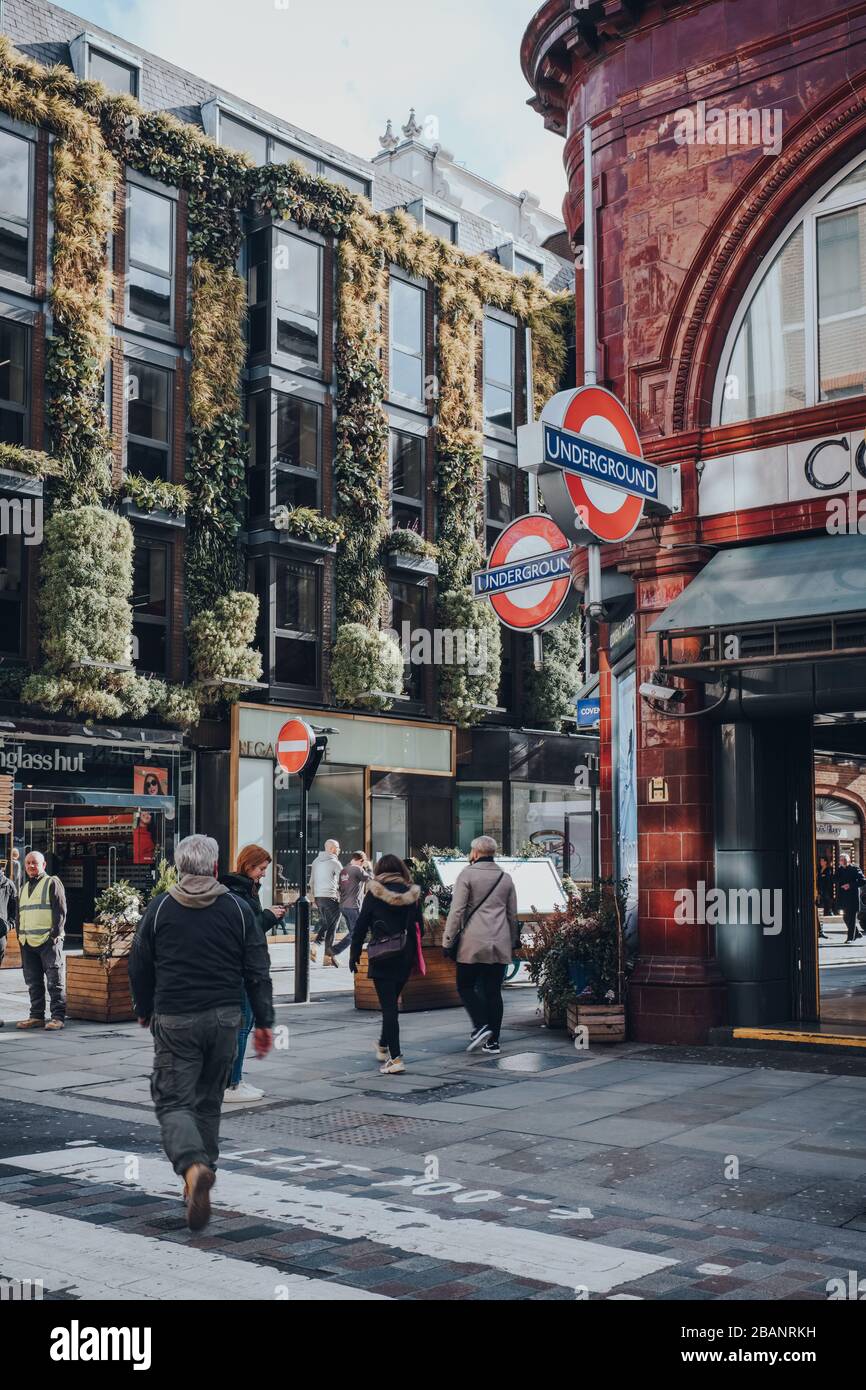 London, UK - March 06, 2020: People walking outside Covent Garden ...