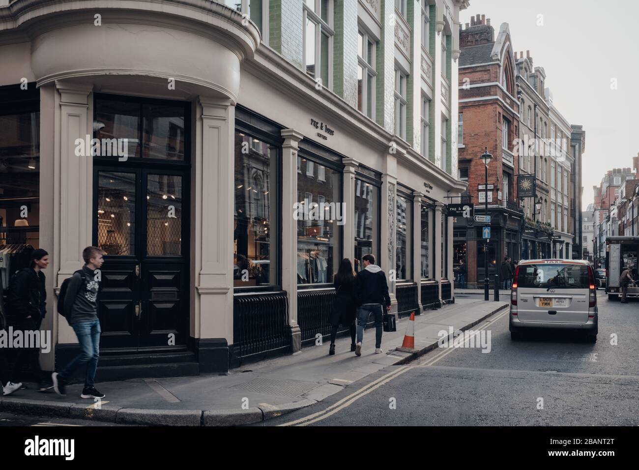 London, UK - March 06, 2020: Rag and Bone store on a street in Soho, an ...