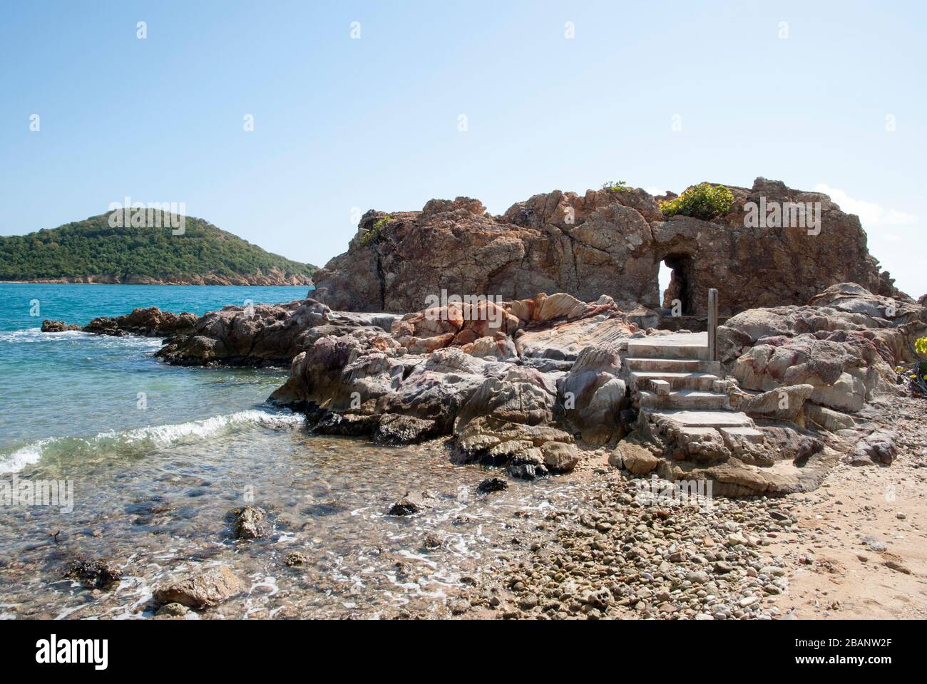 The red color rock structure at the tip of Red Point peninsula on St ...