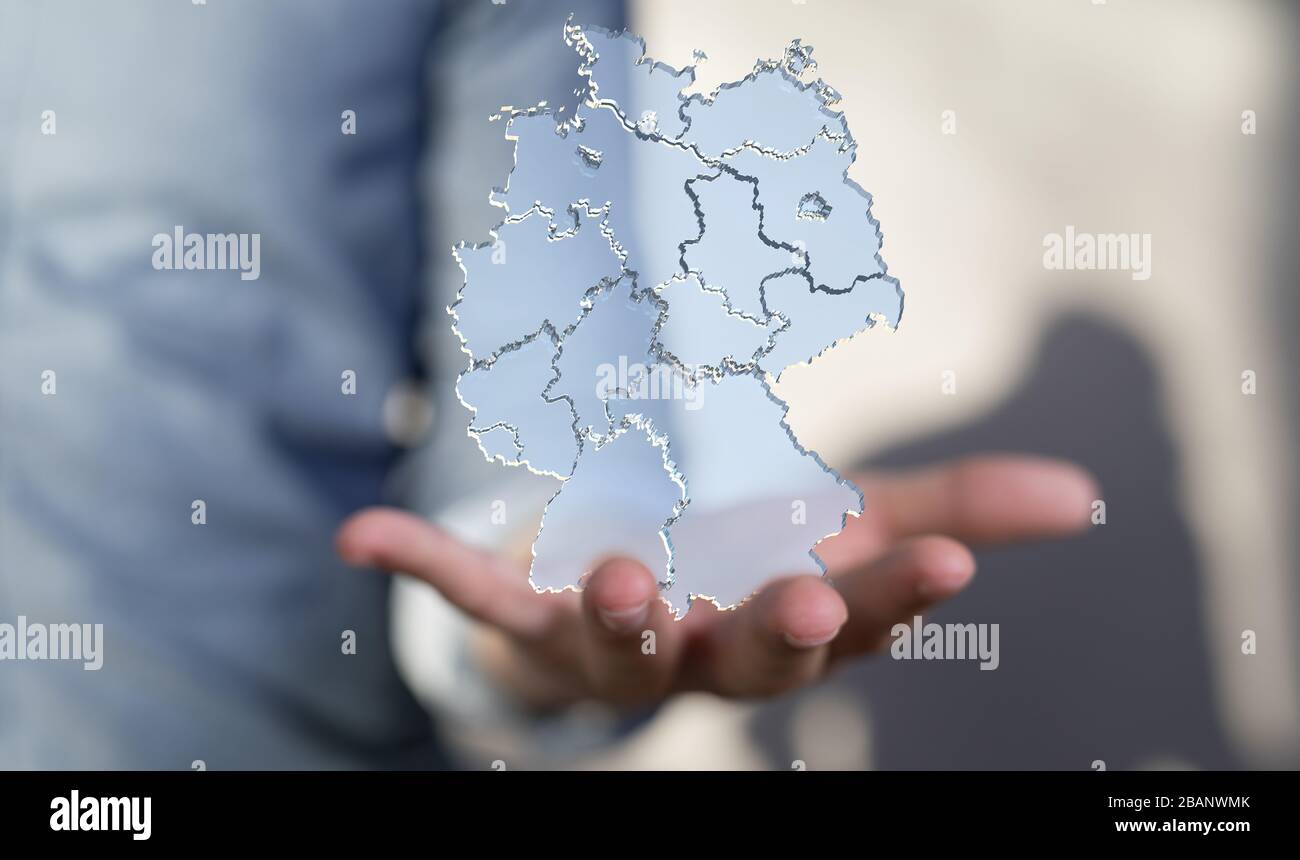 A a virtual germany land map digital in hand 3d Stock Photo - Alamy