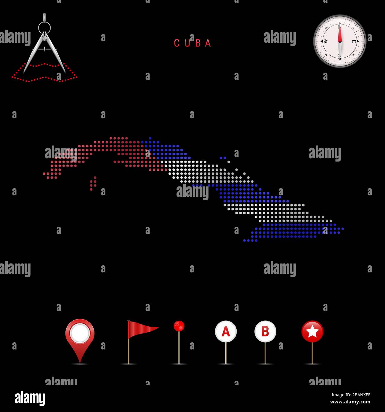Dotted map of Cuba painted in the colors of the national flag of Cuba ...