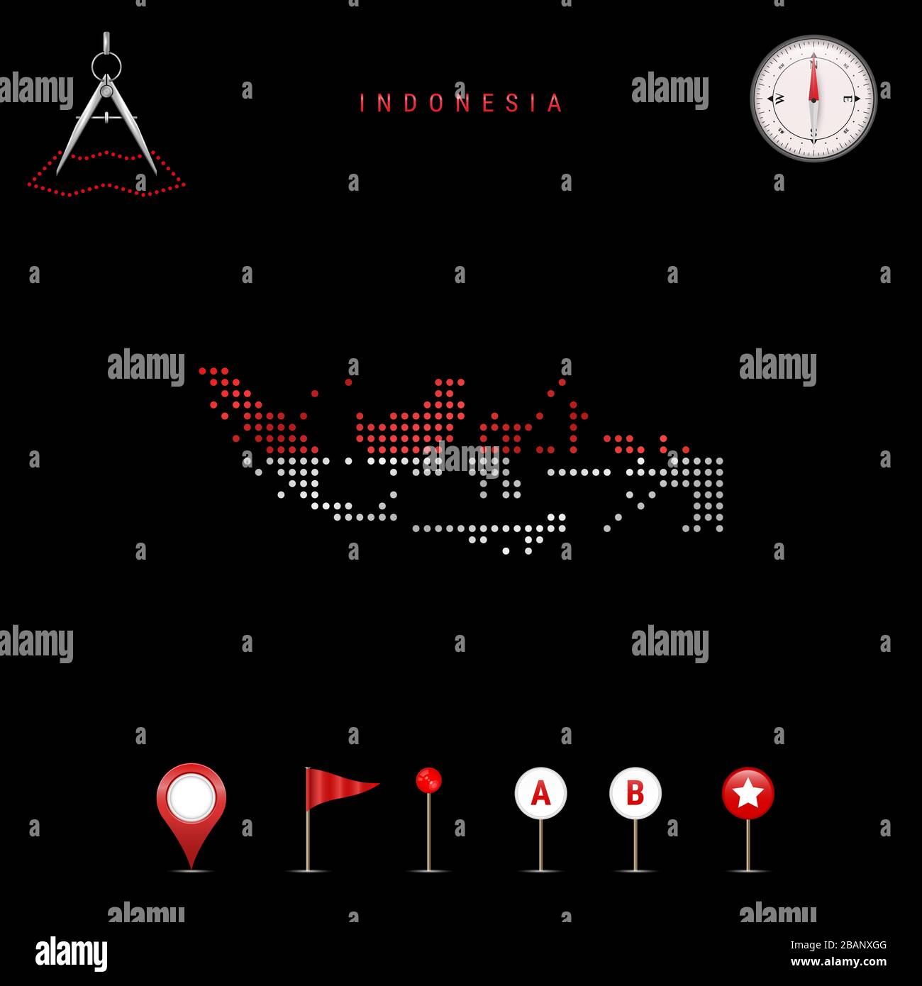 Dotted map of Indonesia painted in the colors of the national flag of ...