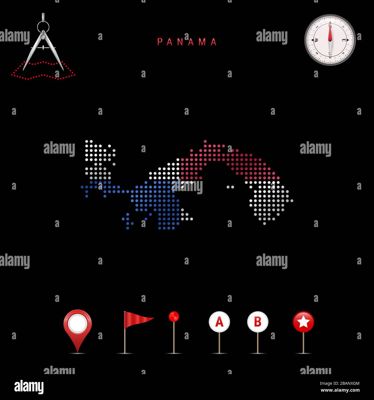 Dotted map of Panama painted in the colors of the national flag of ...