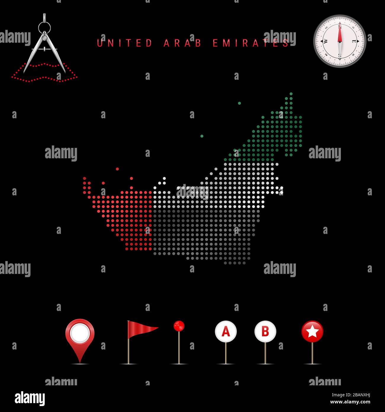 Dotted map of United Arab Emirates painted in the colors of the ...