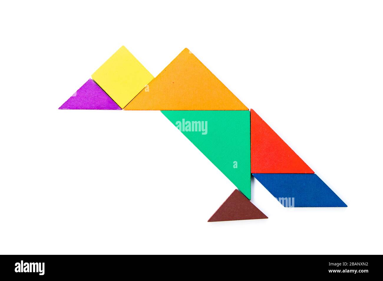 Color wood tangram puzzle in vulture bird shape on white background ...