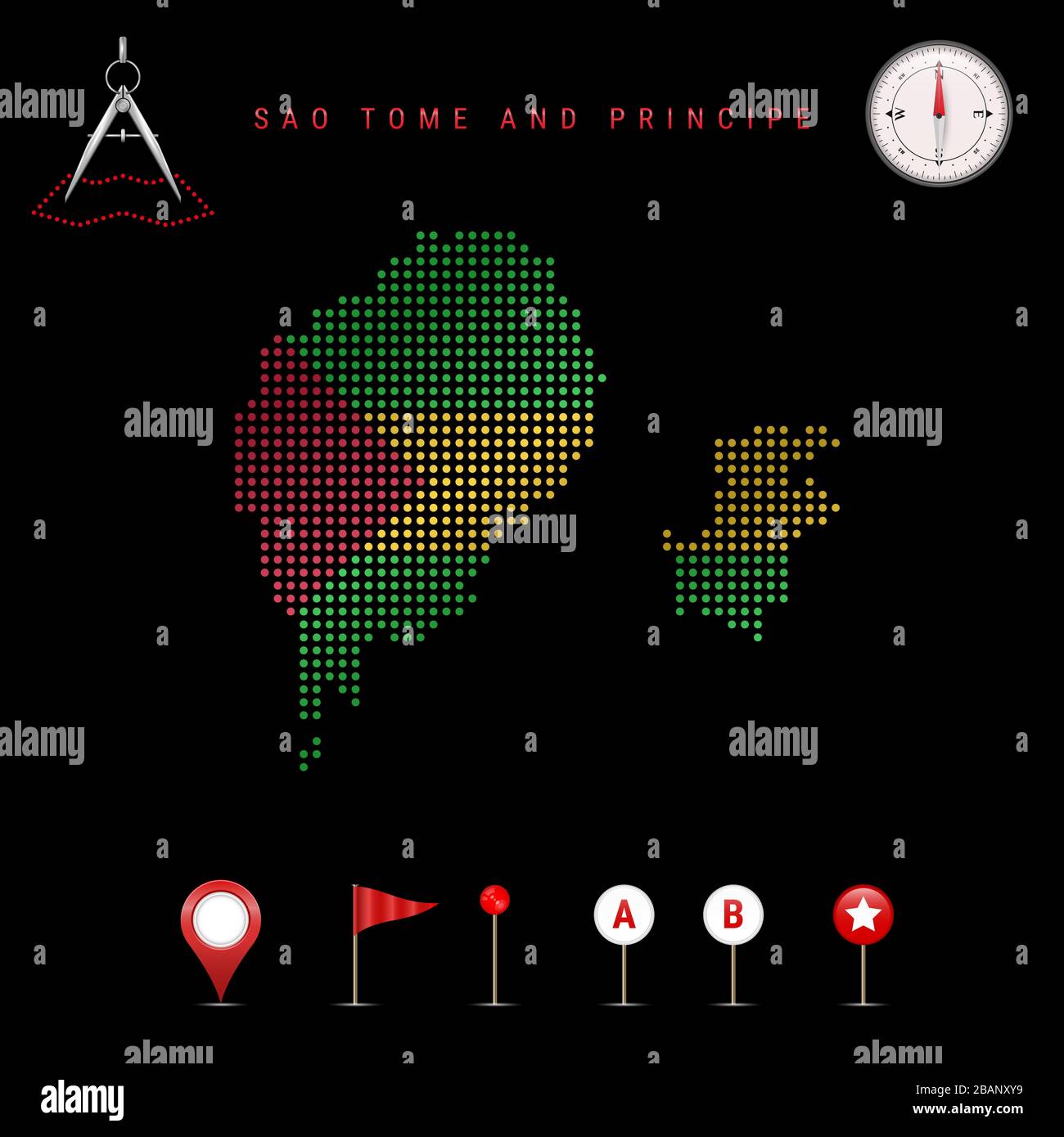 Dotted map of Sao Tome and Principe painted in the colors of the ...
