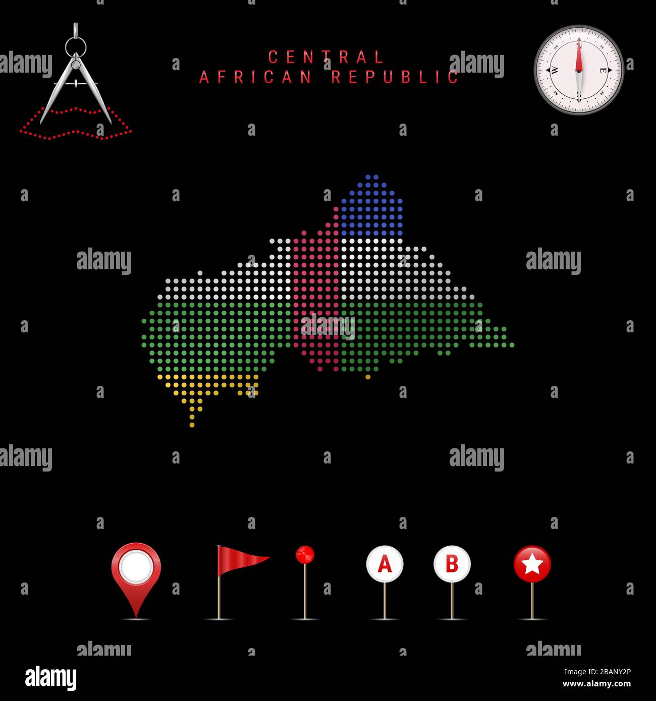 Dotted map of Central African Republic painted in the colors of the ...