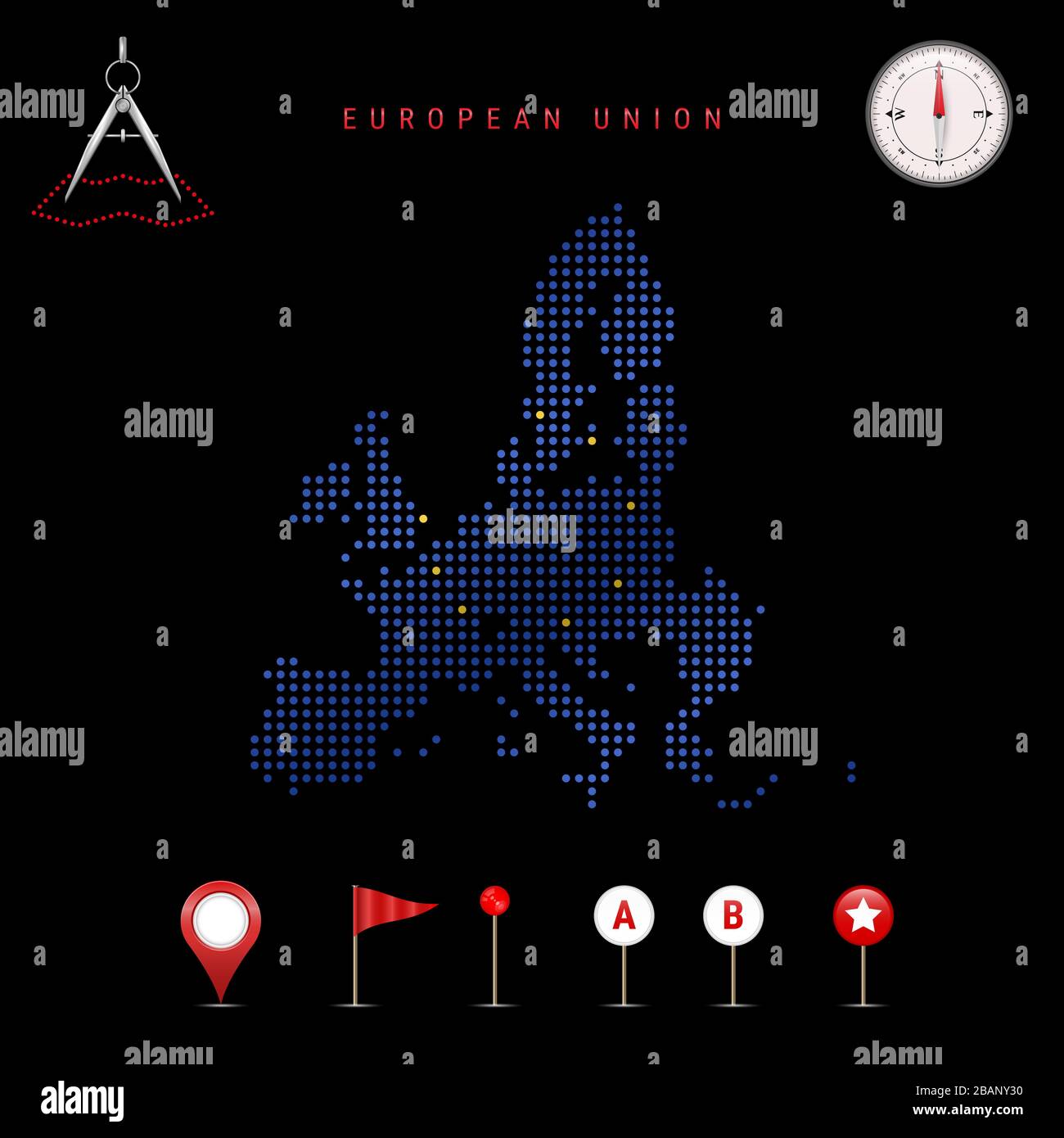 Dotted map of European Union painted in the colors of the national flag ...