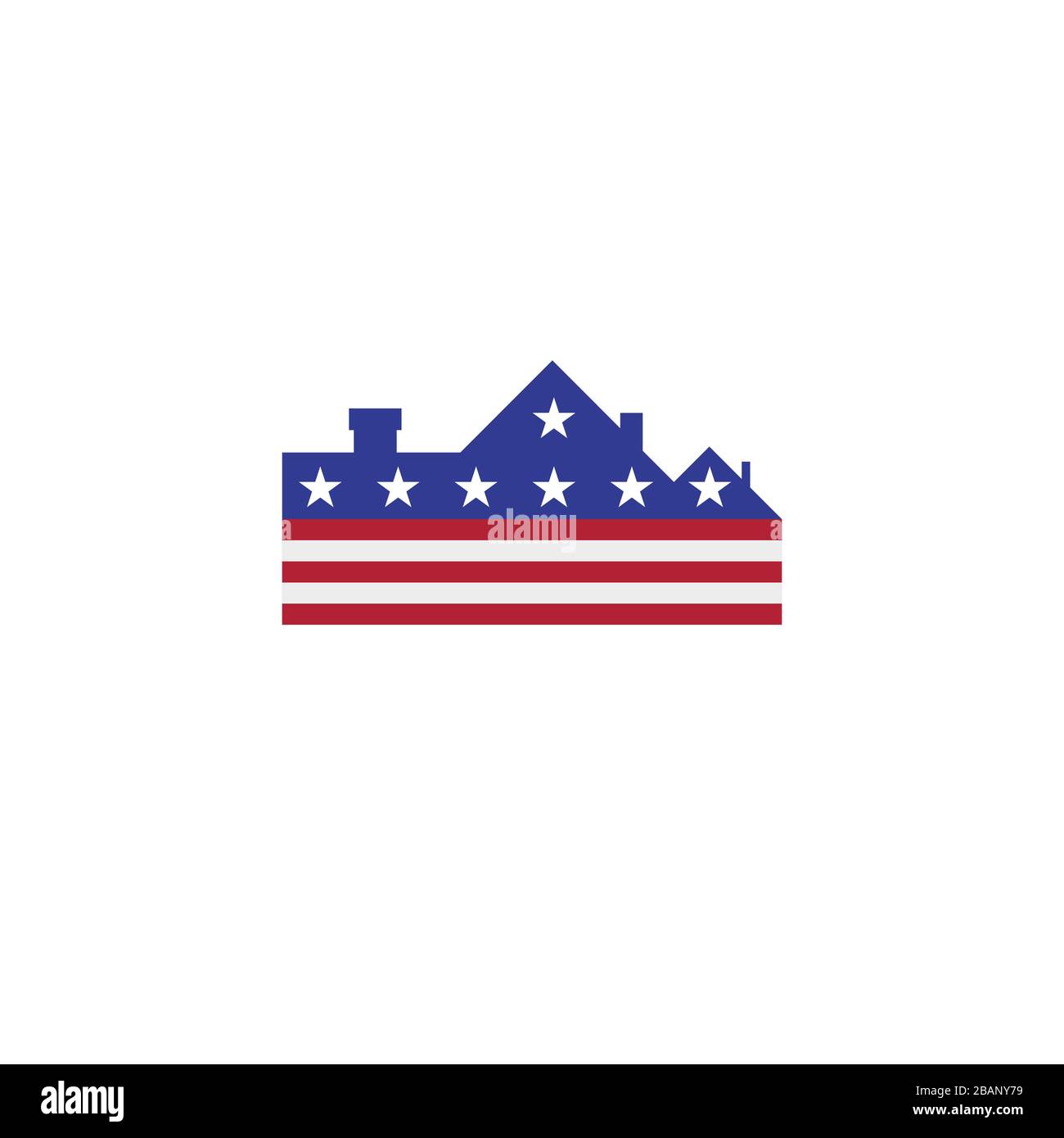 USA real estate company emblem idea. Cottage in american flag colors ...