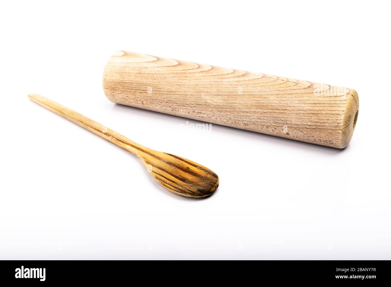 wooden spoon and rolling pin on white background in studio Stock Photo ...