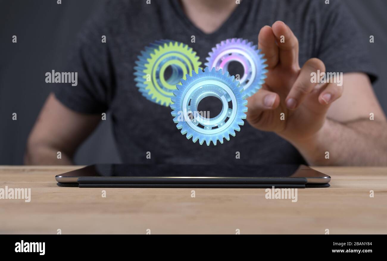 A gear Technology setting concept background Stock Photo - Alamy