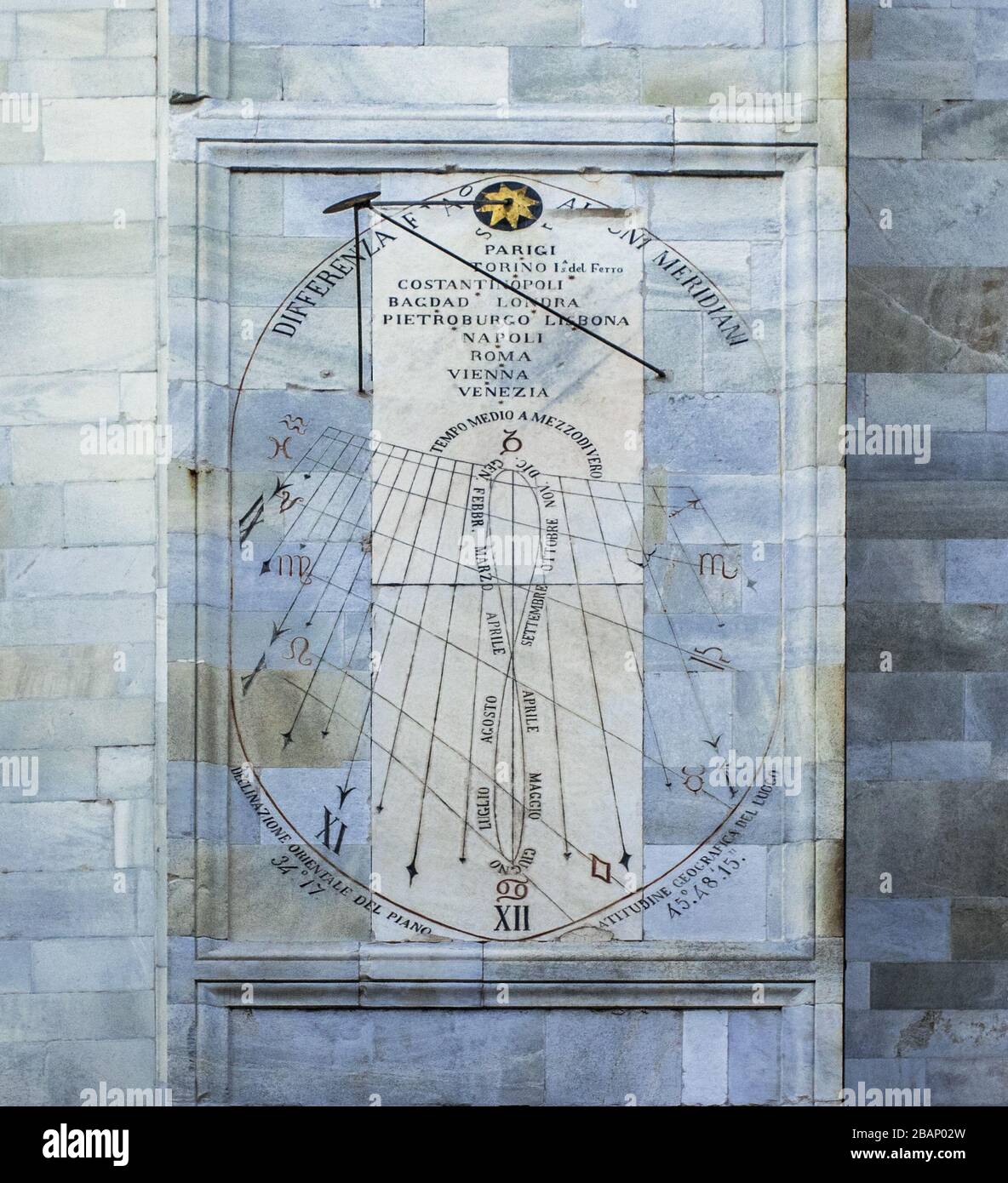 solar sundial on the southern wall of the Cathedral of Como.Italy Stock ...