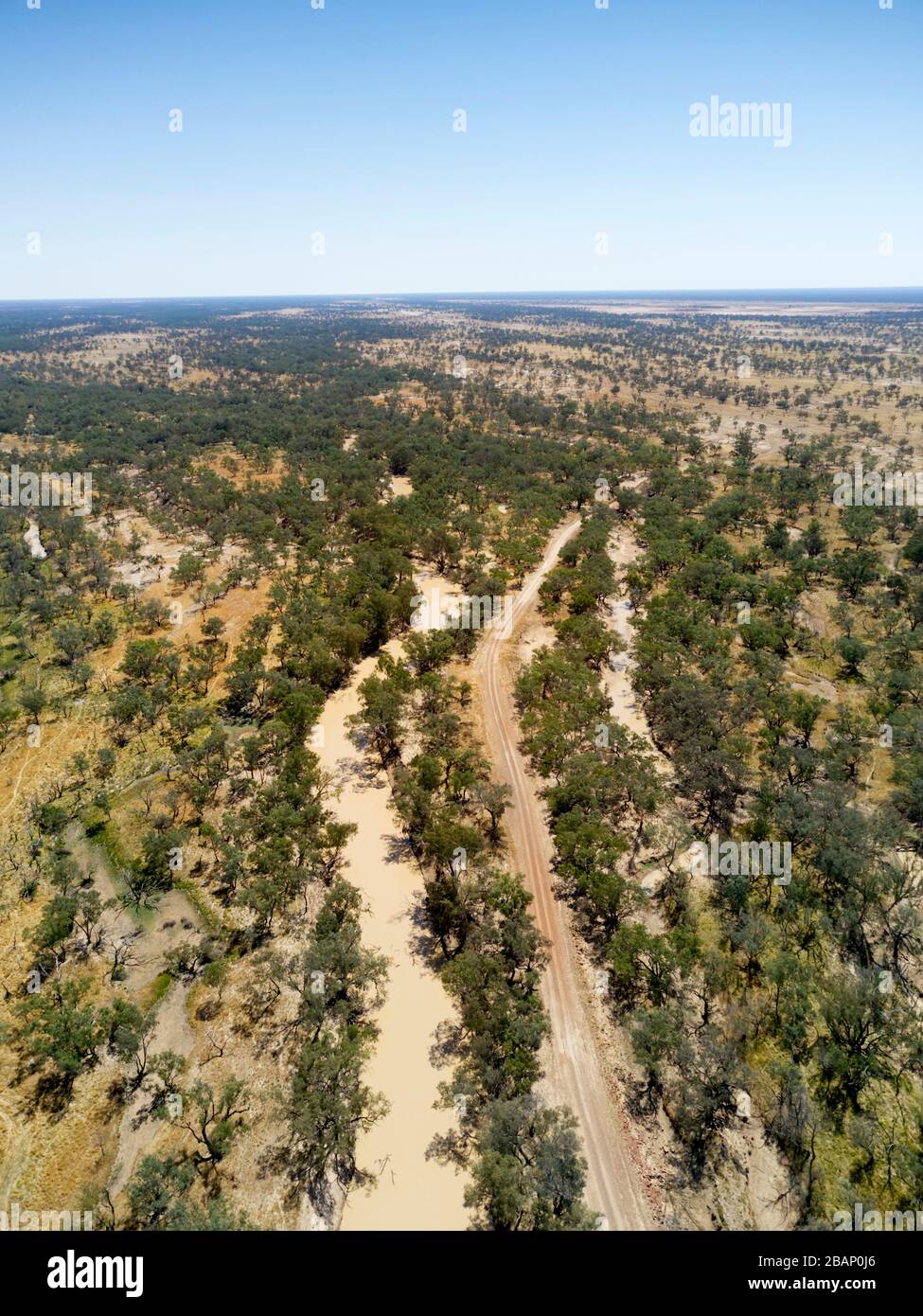 Aerial of the Bulloo River during extended drought at Soonah Crossing ...