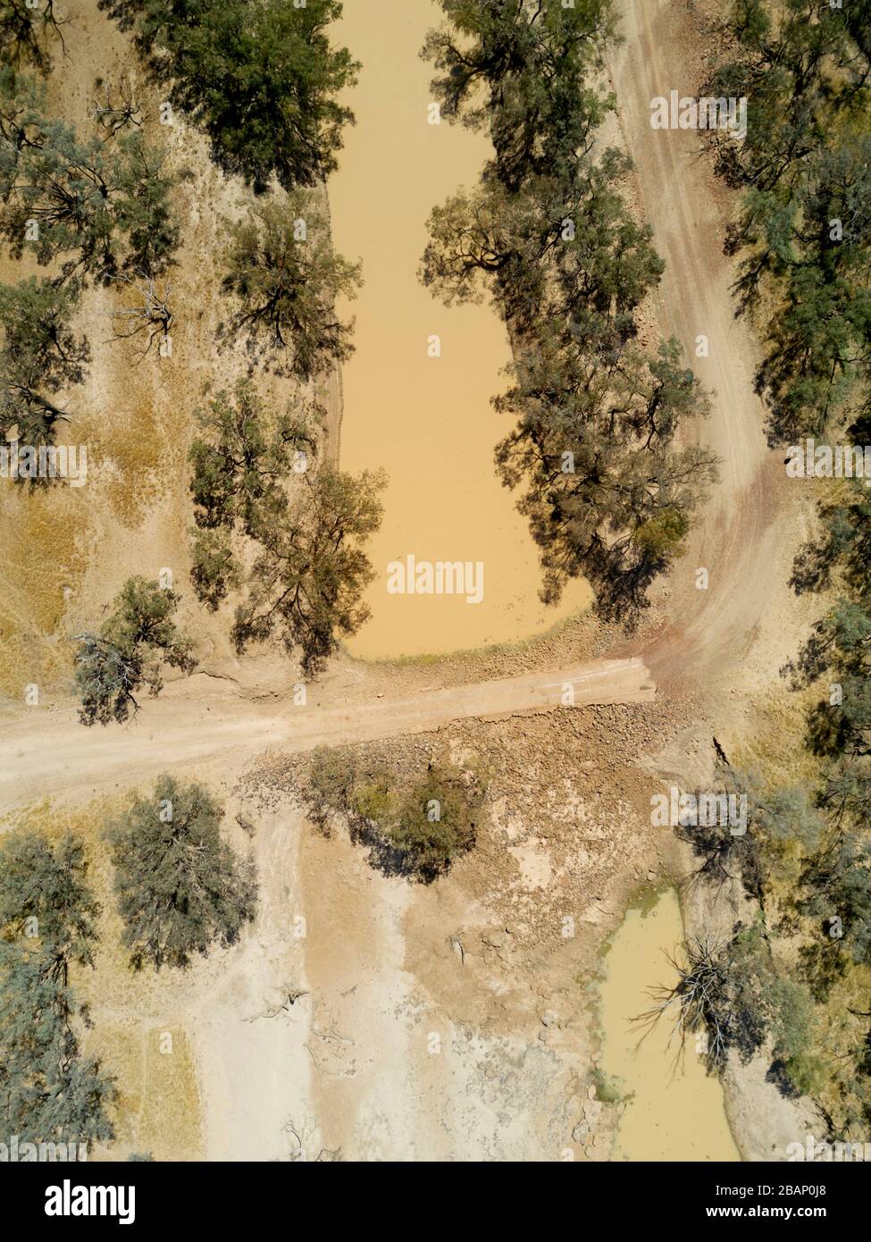 Aerial of the Bulloo River during extended drought at Soonah Crossing ...