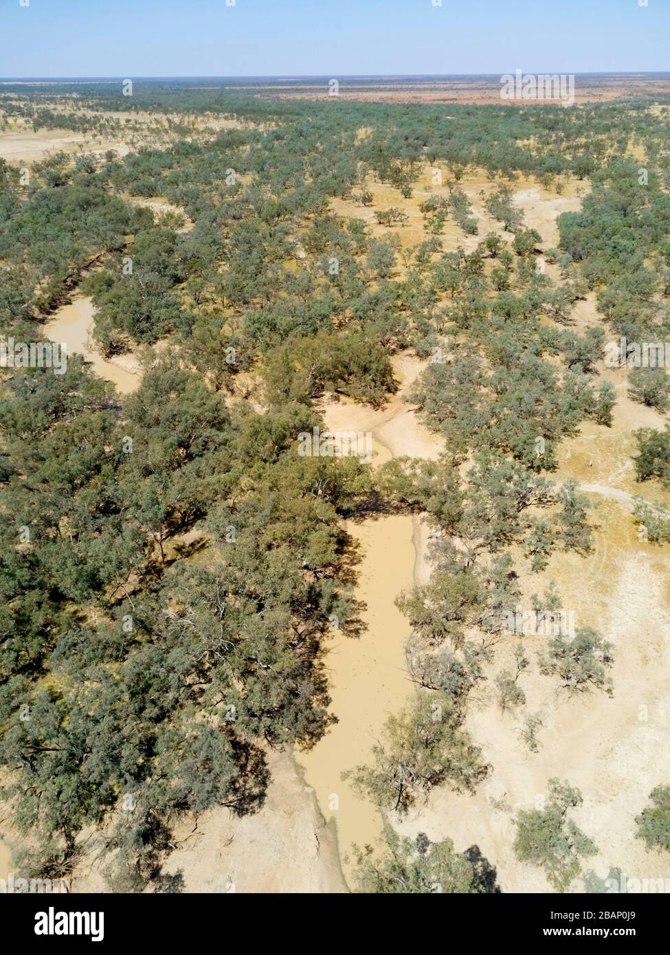Aerial of the Bulloo River during extended drought at Soonah Crossing ...