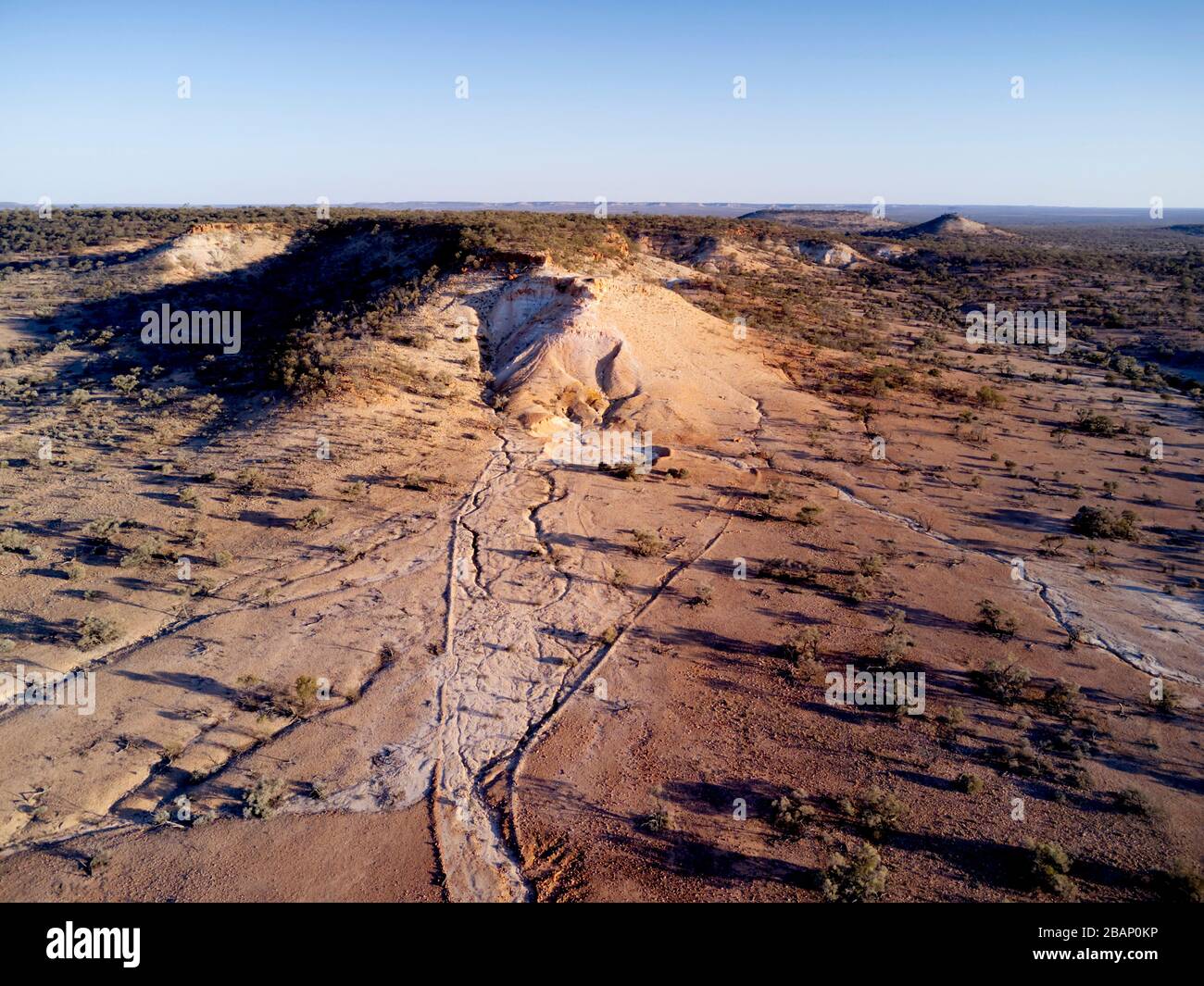 Aerial of breakaway type country near Thargomindah Bulloo Shire ...