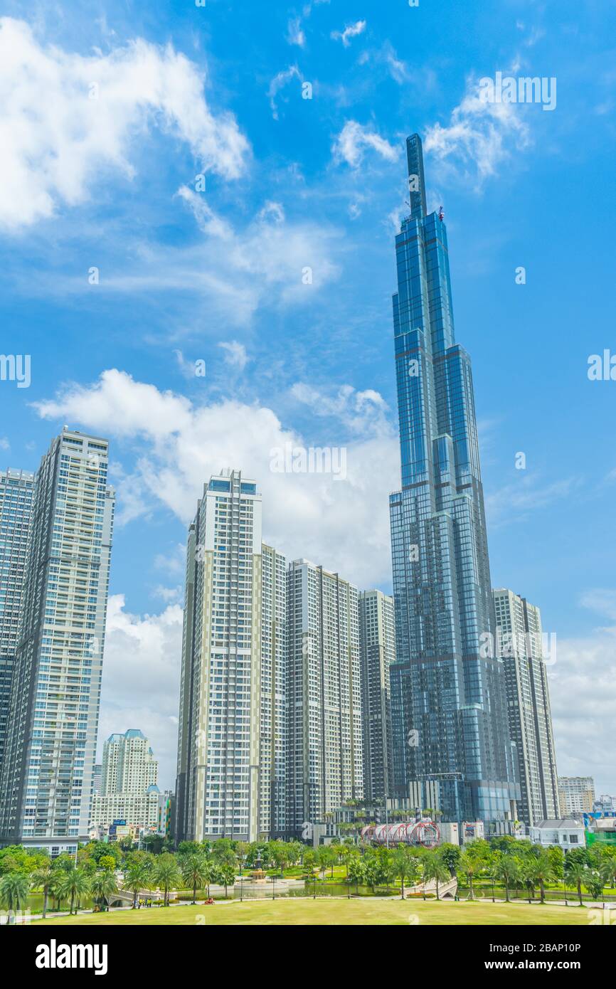Saigon / Vietnam, July 2018 - Landmark 81 is a super-tall skyscraper of Vinhomes Central Park ...