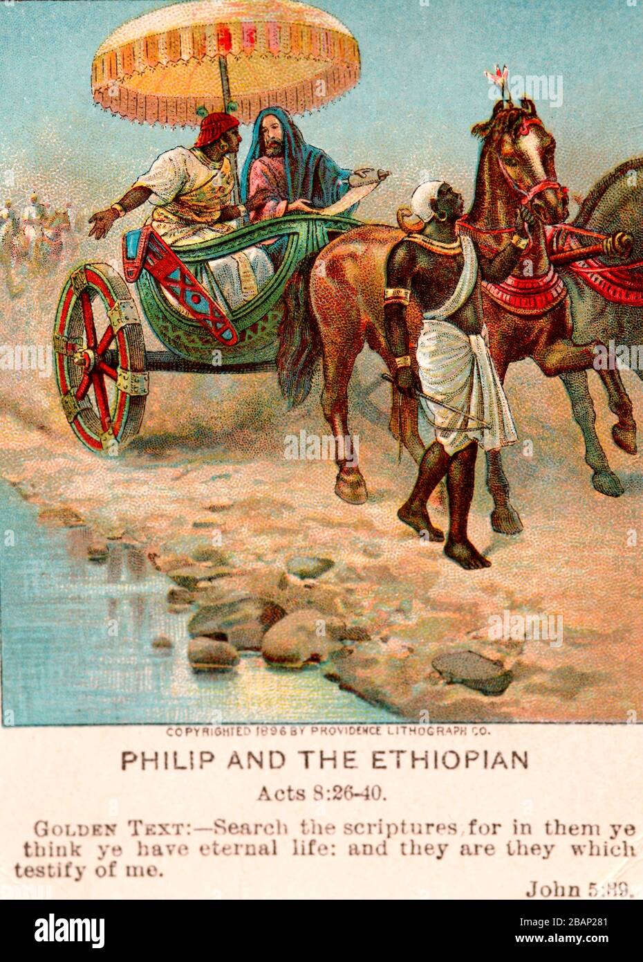 Old Sunday school bible card, Phitlip meets up with the Ethiopian on ...