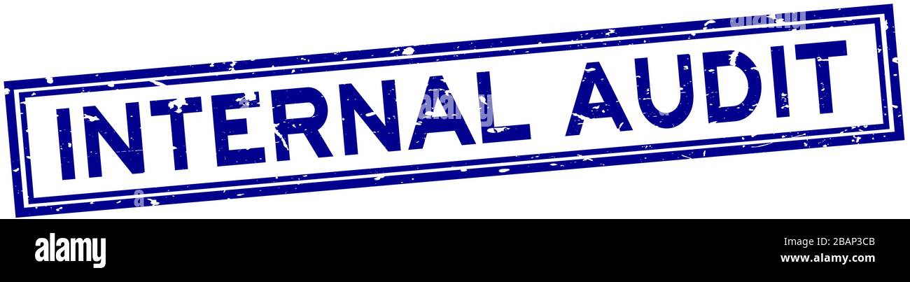 Grunge blue internal audit word square rubber seal stamp on white ...