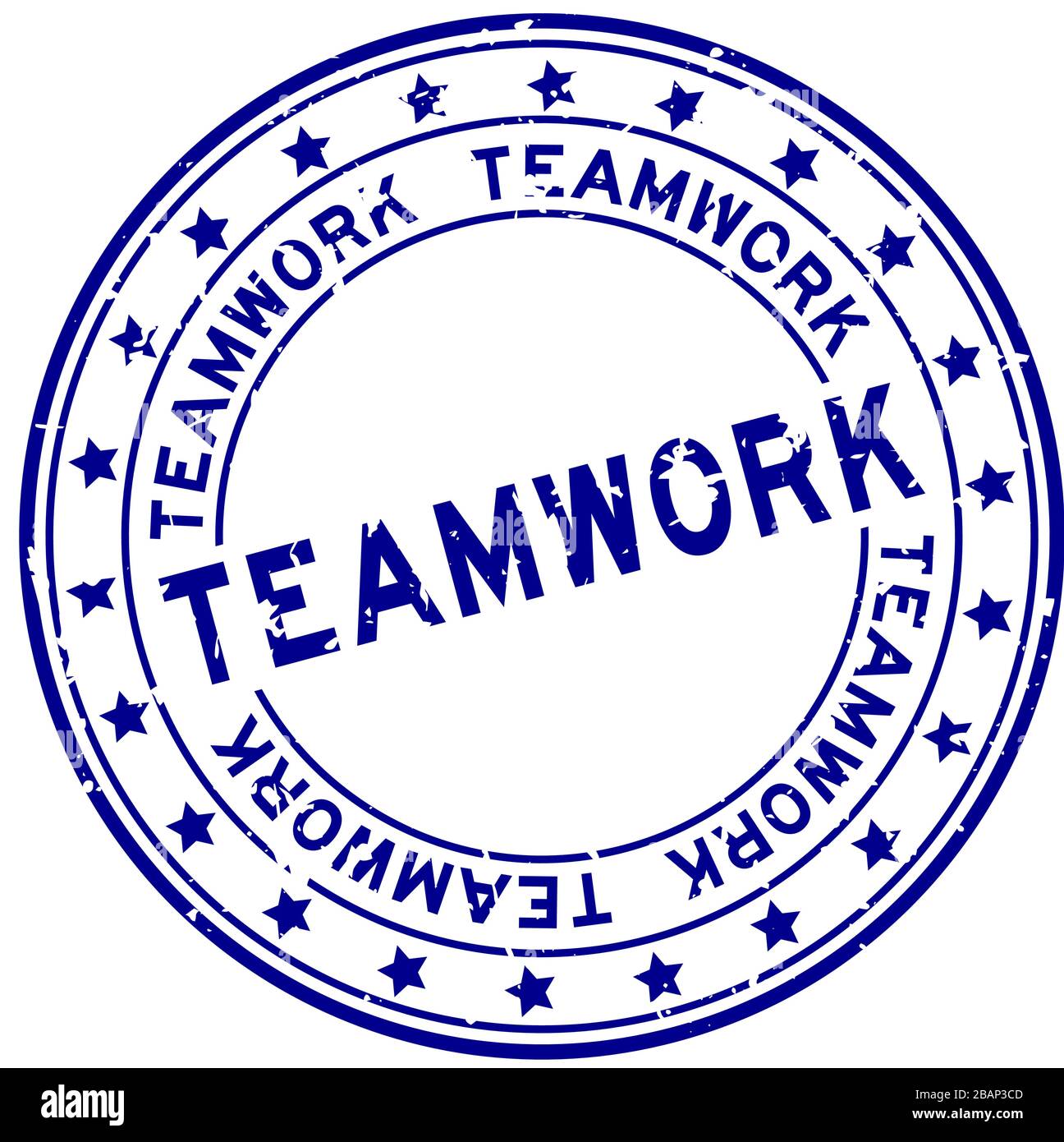 Grunge blue teamwork word round rubber seal stamp on white background ...
