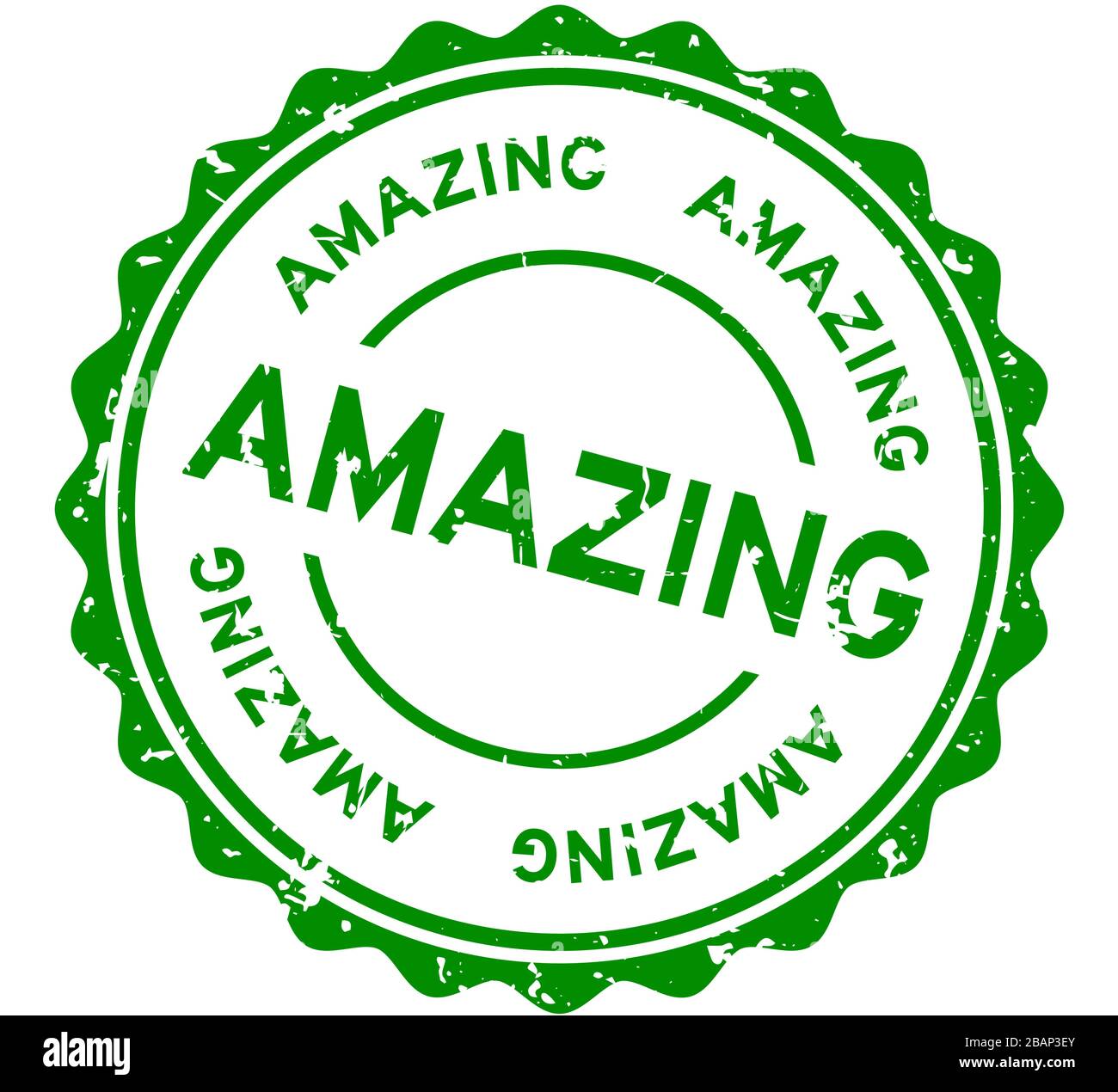 Grunge green amazing word round rubber seal stamp on white background ...