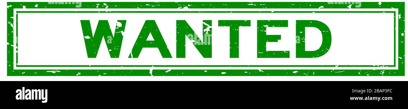 Grunge green wanted word square rubber seal stamp on white background ...