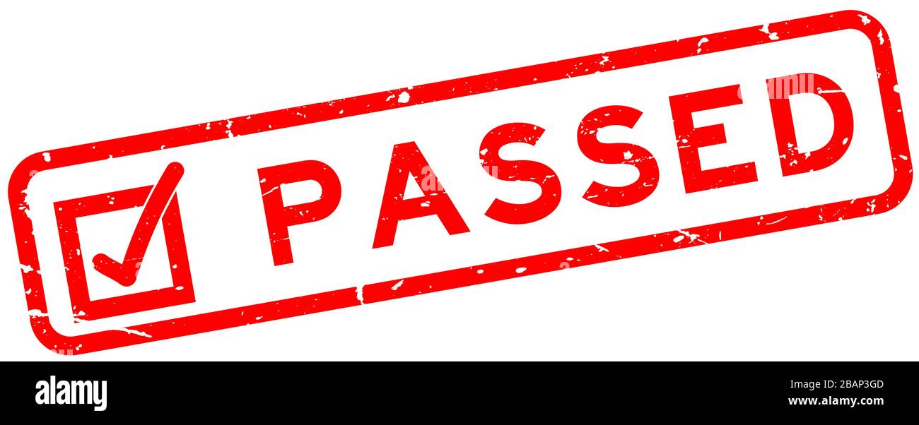 Grunge red passed with check mark icon square rubber seal stamp on ...