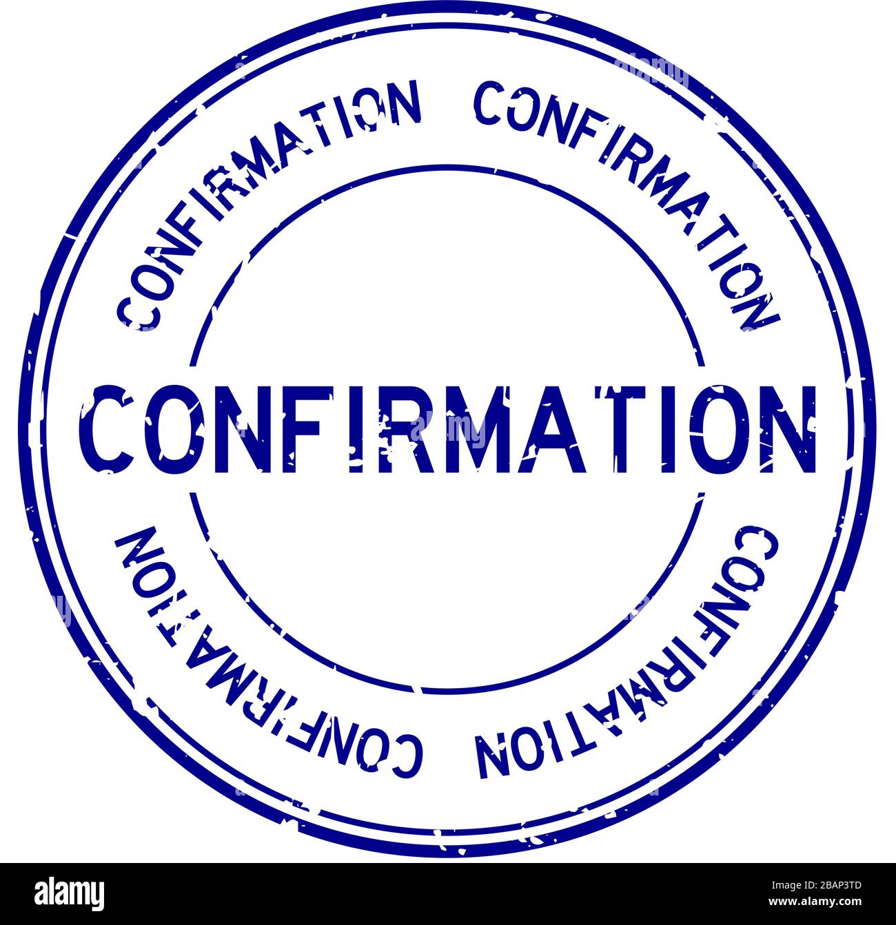 Grunge blue confirmation word round rubber seal business stamp on white ...
