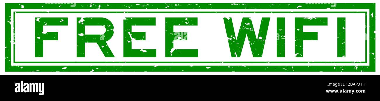 Grunge green free wifi word rubber seal stamp on white background Stock ...