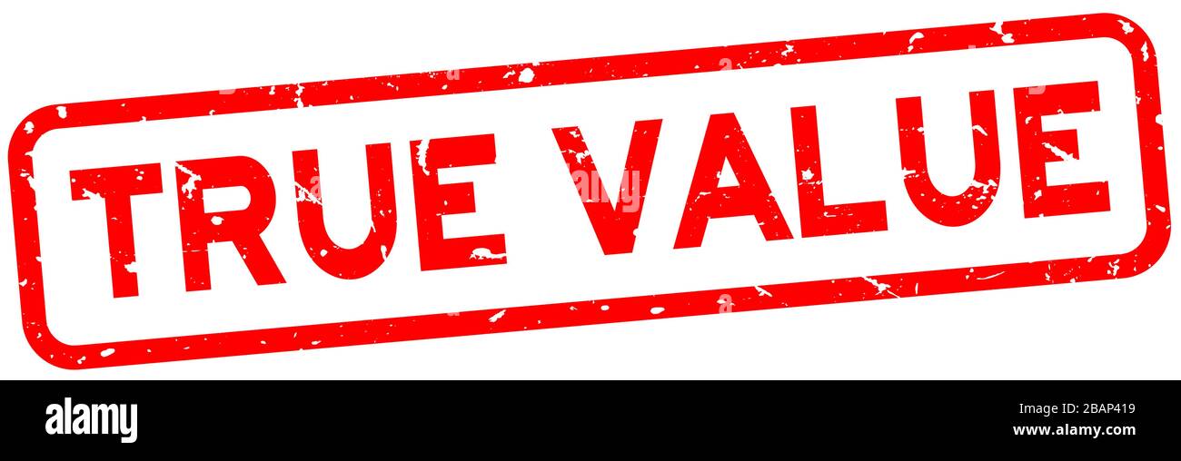 Grunge red true value word square rubber seal stamp on white background ...