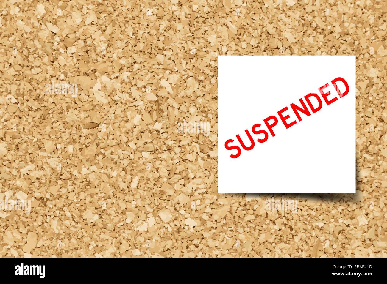 White note with word suspended on cork board background with copy space ...