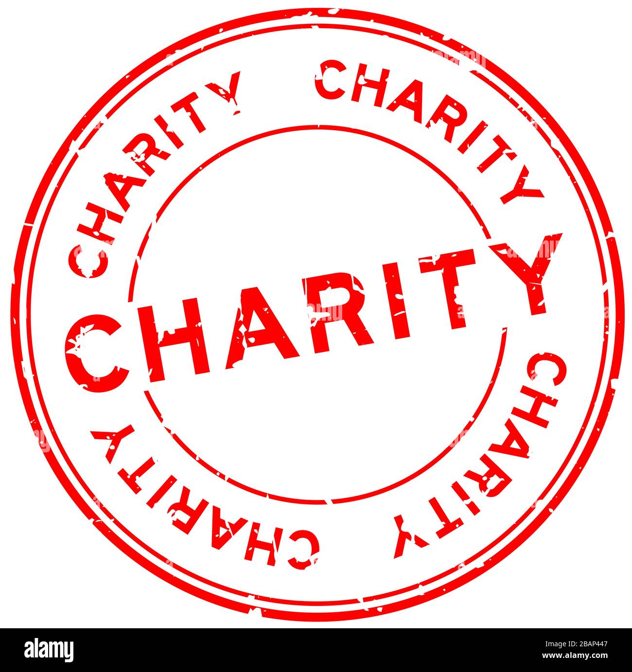 Grunge red charity word round rubber seal stamp on white background ...