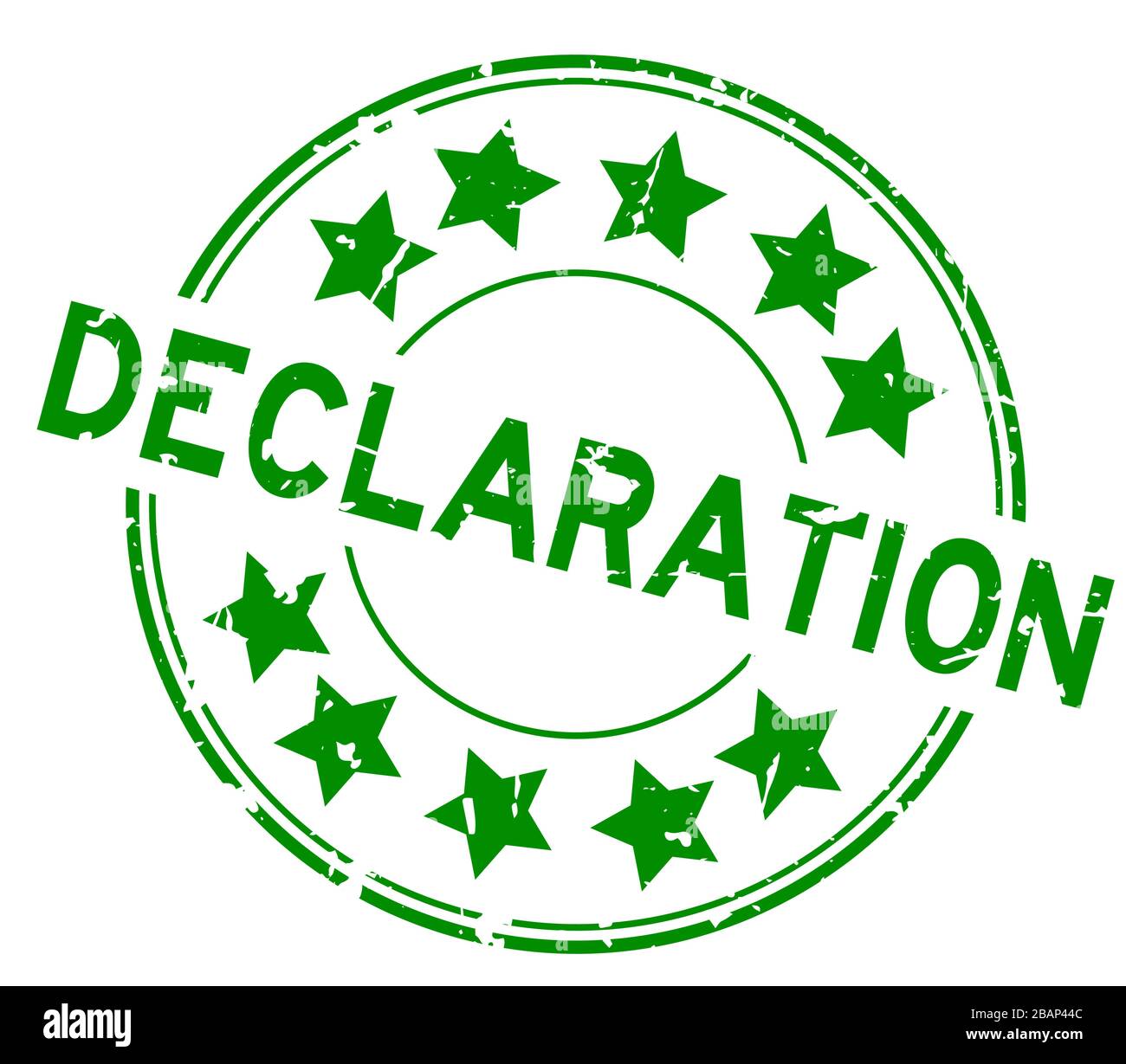 Grunge green declaration word round rubber seal stamp on white ...
