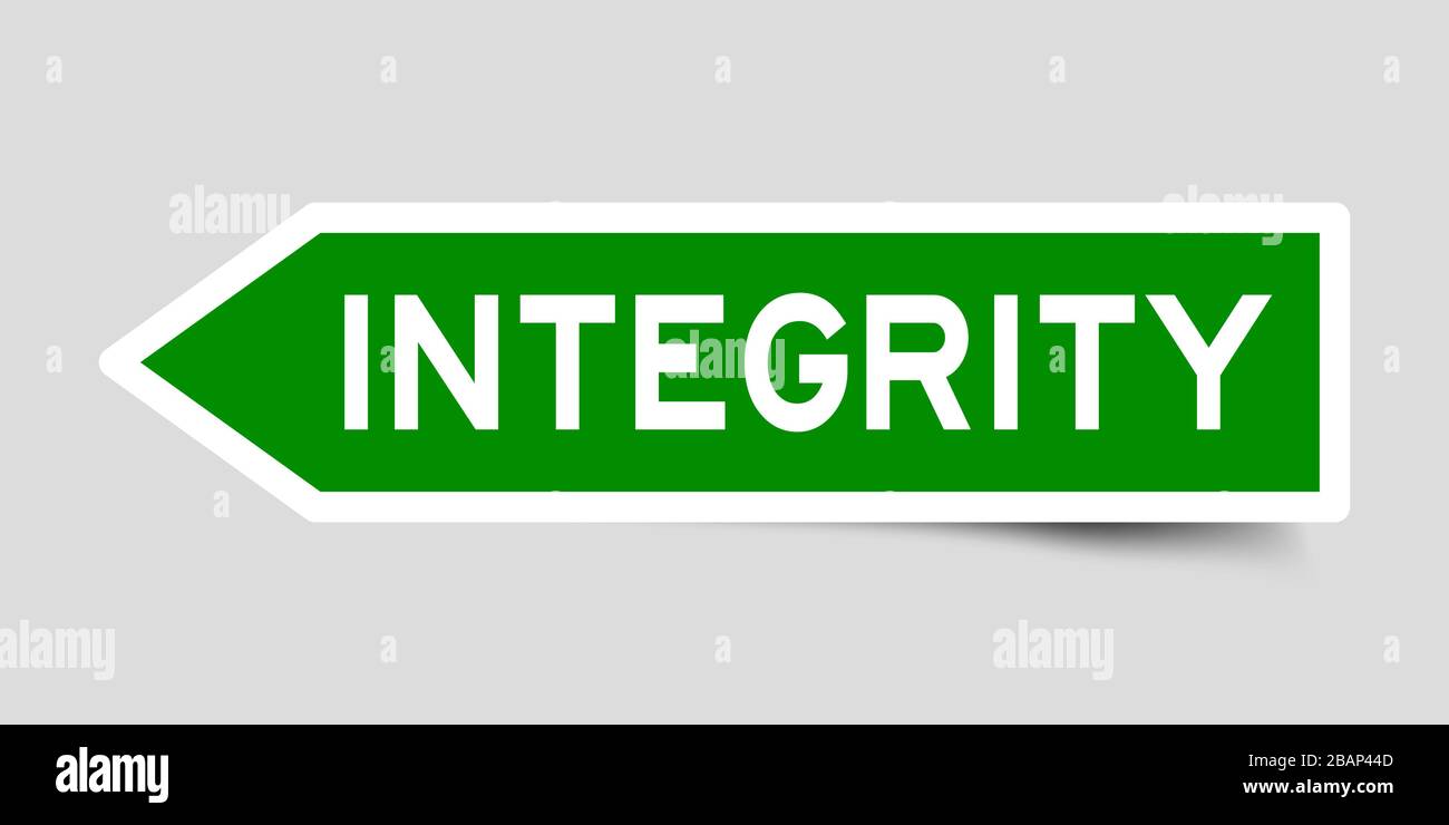 Green color arrow sticker with word integrity on gray background Stock ...