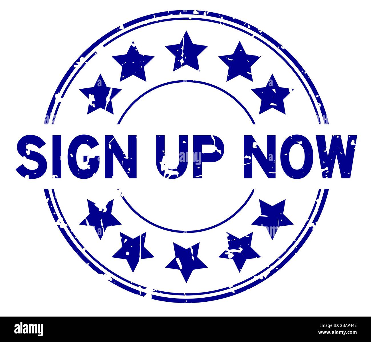 Grunge blue sign up now word with star icon round rubber seal stamp on ...