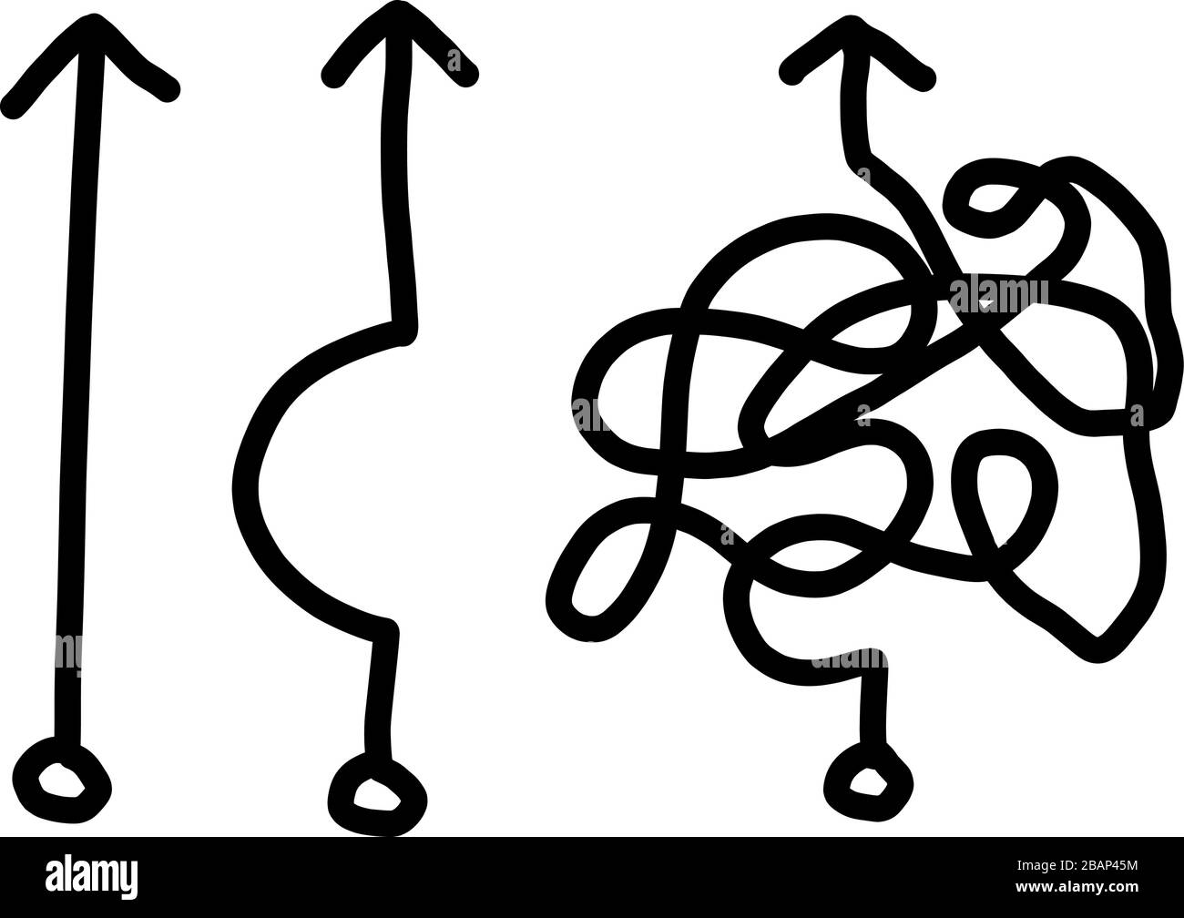 Hand drawing of black arrow in simple and complex line on white ...