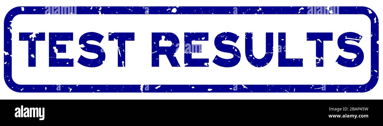 Grunge blue test result word square rubber seal stamp on white ...